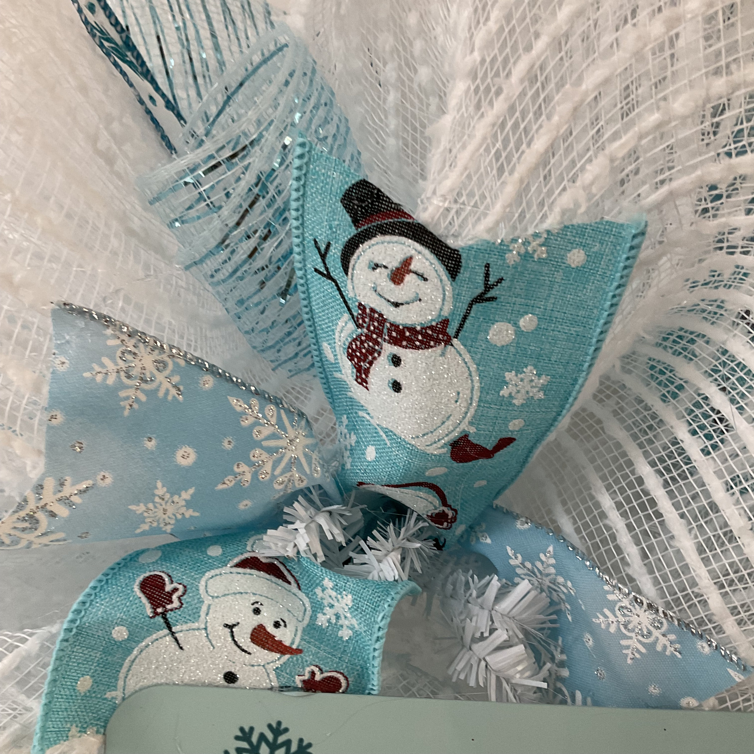 Snow Deco Mesh Wreath With Adorable Snowman Handmade Deco Mesh ...