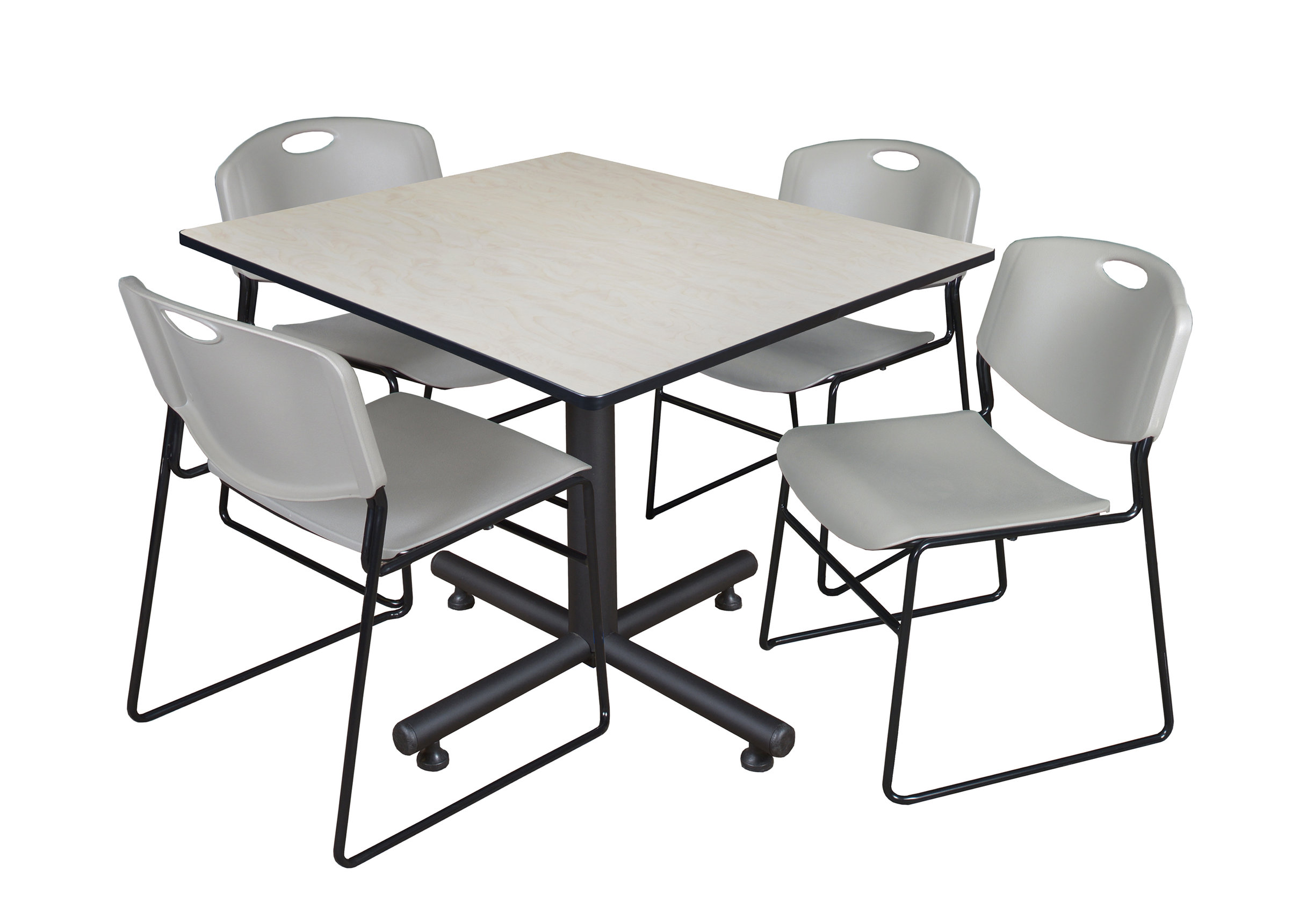 Kobe 48" Square Breakroom Table, Maple and 4 Zeng Stack Chairs, Gray ...