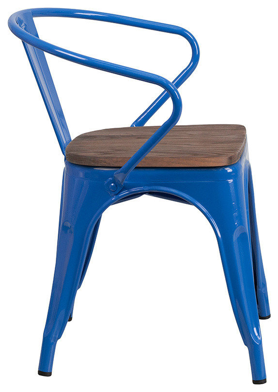 Blue Metal Chair with Wood Seat and Arms - Contemporary - Dining Chairs ...