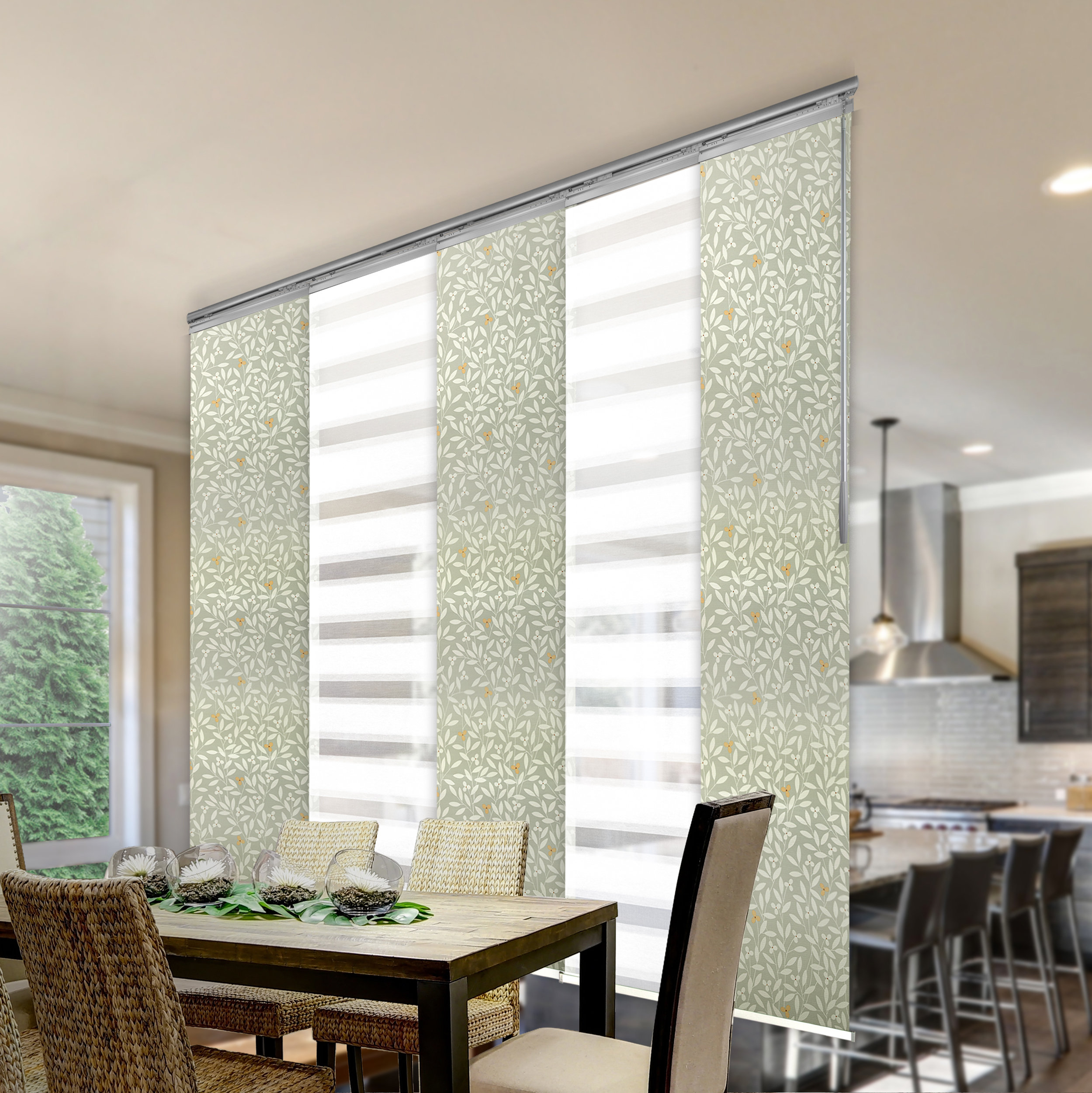 Blanched White-Mrytle 5-Panel Track Extendable Vertical Blinds 58-110 ...