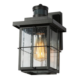 LNC Small Outdoor Light with Seeded Glass, Matte Black - Transitional ...