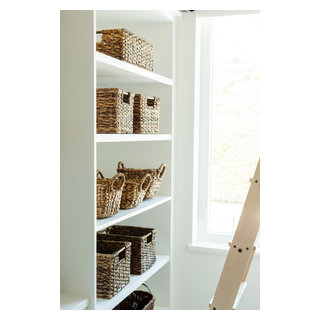 Coastal modern farmhouse custom pantry library ladder - Beach Style ...