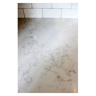 White Kitchen with White Subway Tile and Eternia Quartz Countertop ...