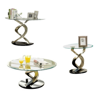 Crook Contemporary 3-Piece Glass Top Coffee Table Set in Gray ...