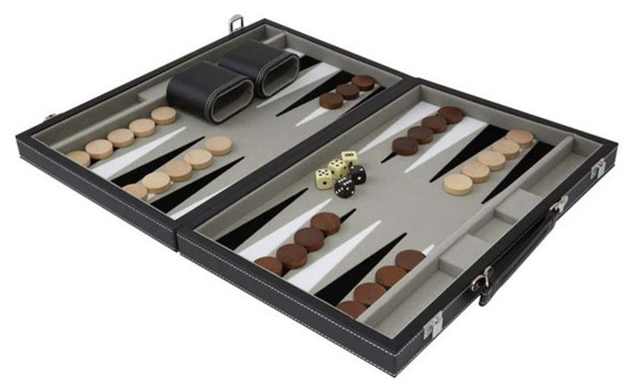 Black Leatherette 15" Backgammon Set - Contemporary - Board Games And ...