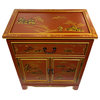 30"H. Asian Shoe Cabinet Hand Painted Landscape on Antique Red - Asian ...