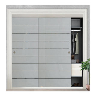 2 Panels Closet / Wardrobe Door with Sandblasted design Mirror insert ...