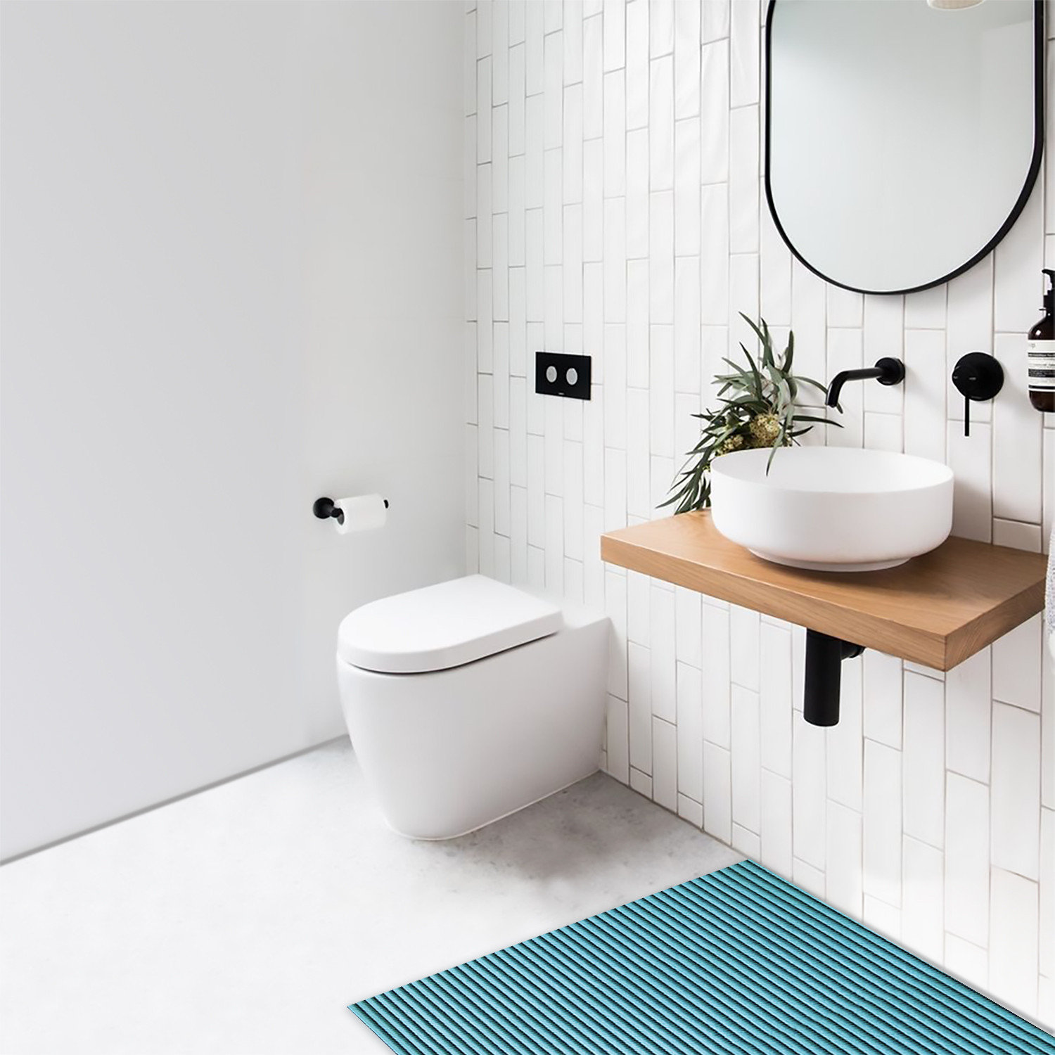 Plain PVC Bathroom Mat, Blue, 26" x 31", Covers 5.5 sq ft, 26" x 31 ...