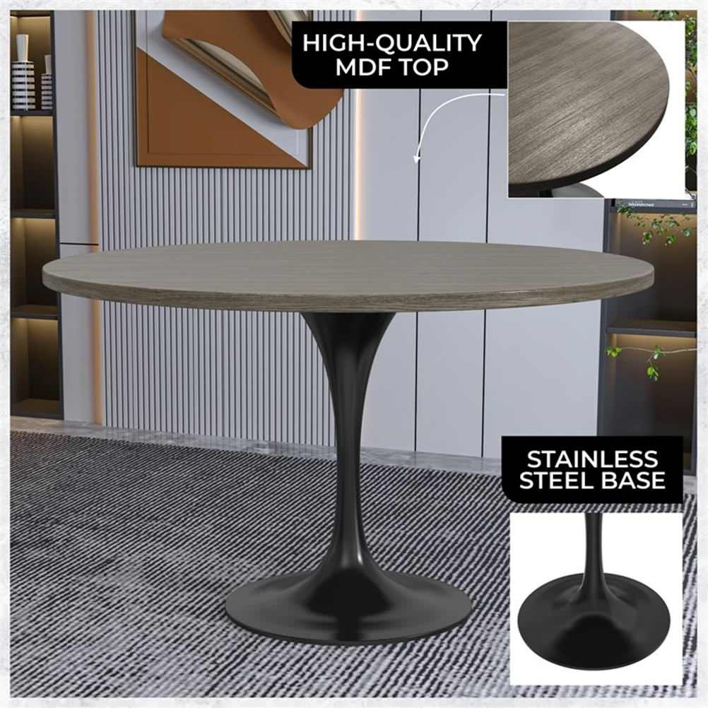 LeisureMod Verve Dining Table with a 48" Wood Top in Black Steel Gray - Midcentury - Dining ...