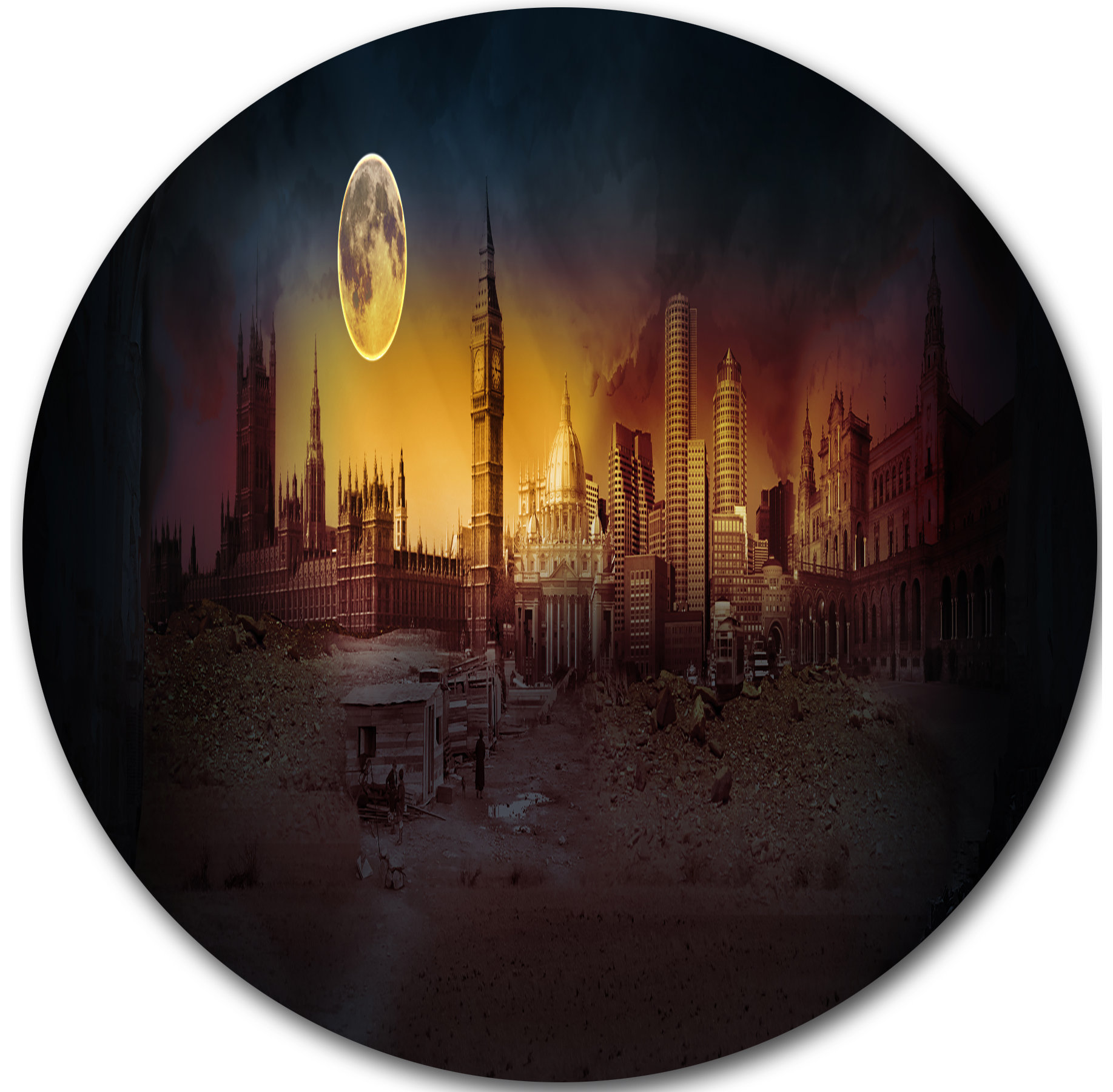 Mysterious Apocalyptic City, Landscape Art Round Wall Art, Disc of 23 ...