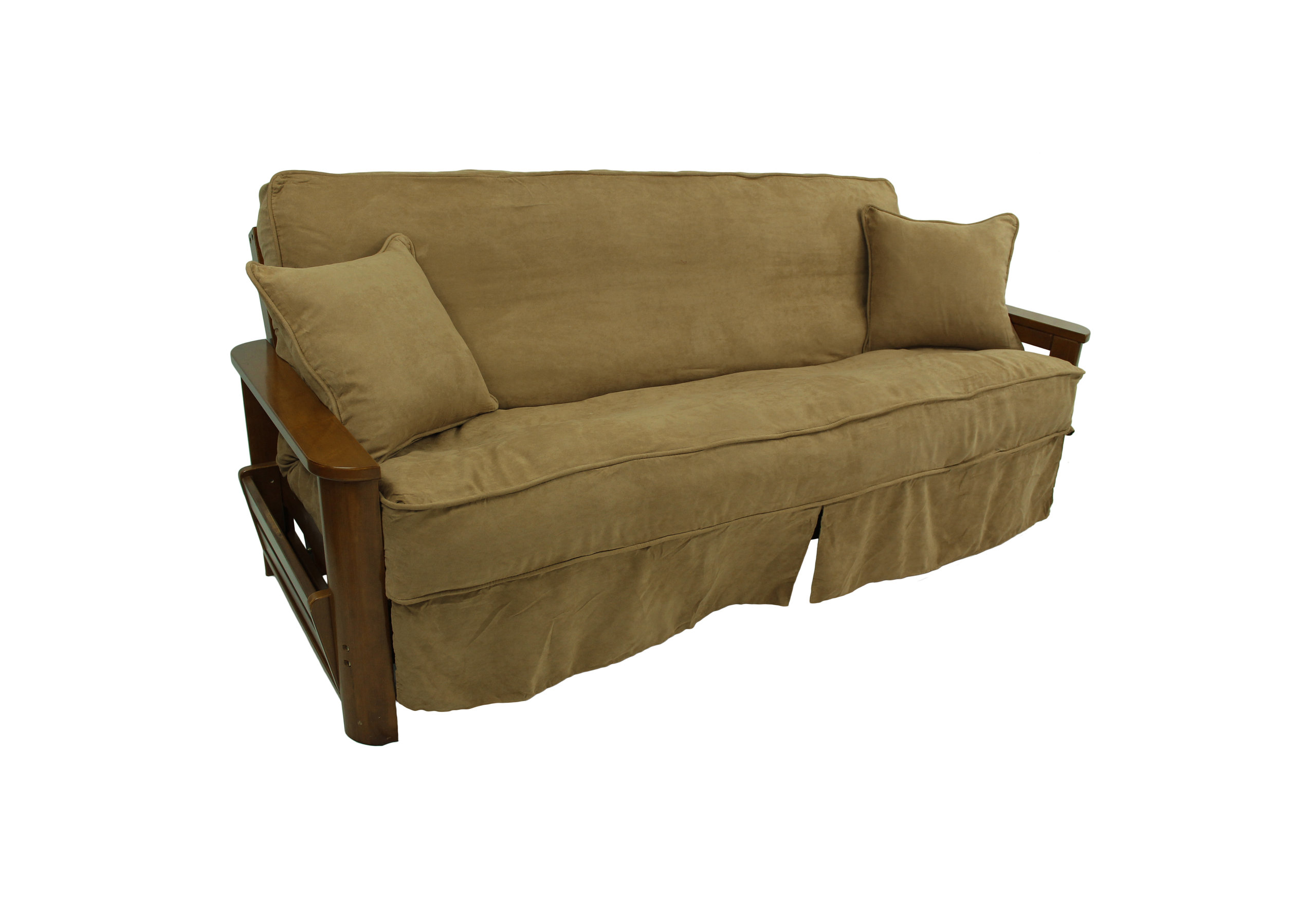 Full Futon Slip Cover With Throw Pillows, 3-Piece Set, Saddle Brown ...