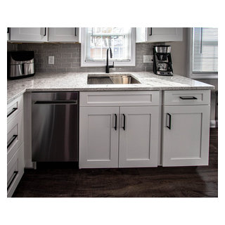 White and Gray Compact Kitchen with LVT Flooring - Transitional ...