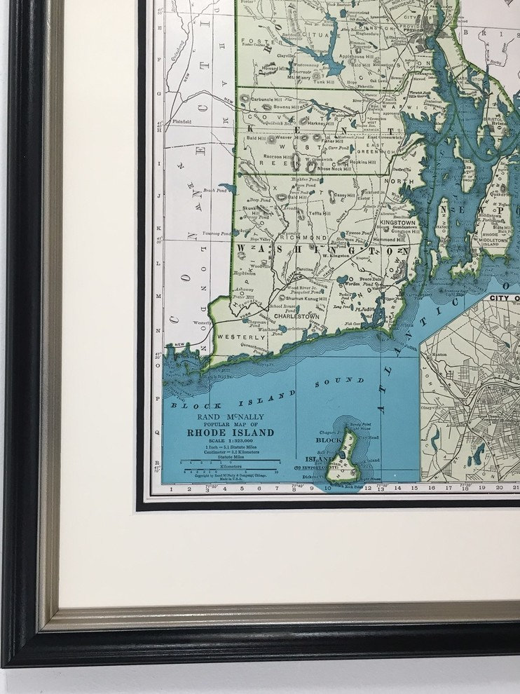 Original Vintage Rhode Island Map, Framed, 1940s Authentic Map ...