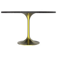 48 Round Dining Table, Brushed Gold Base with Sintered Stone Black Top ...