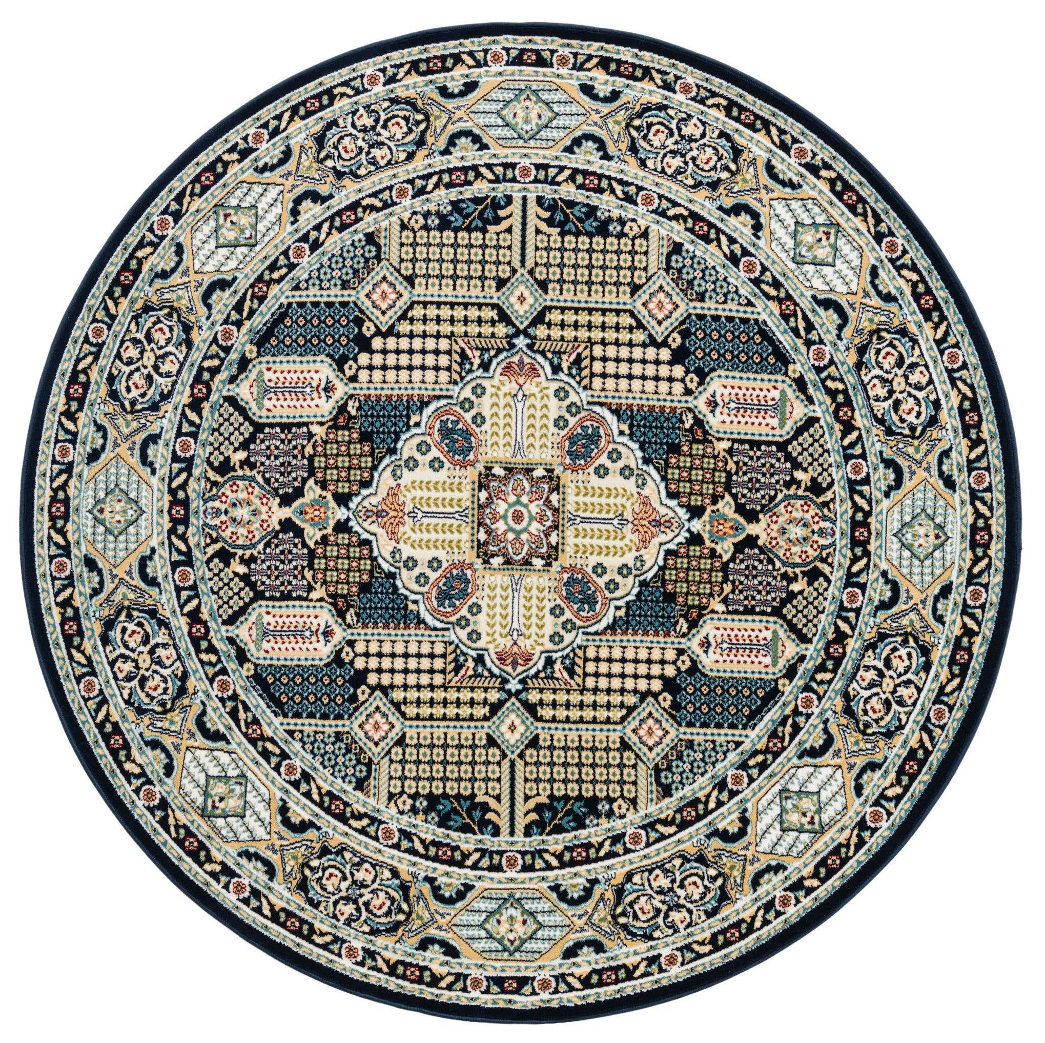 Rug Unique Loom Narenj Navy Blue Round 5' 0 x 5' 0 - Traditional - Area ...