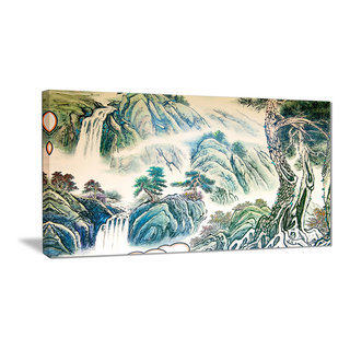 "Blue Chinese Landscape Painting" Canvas Print, 40"x20" - Asian ...