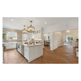 Omega kitchen Anson white painted door Stainless Steel appliances gold ...