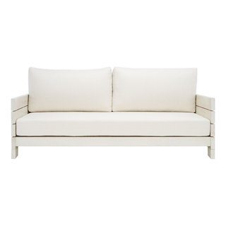 Safavieh Chrissie Wood Patio Sofa White Wash/Beige, #N/A - Transitional ...