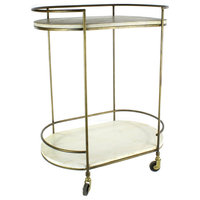 2 Tier Obround Shaped Metal Bar Cart with 2 Wooden Shelves,Brass and ...