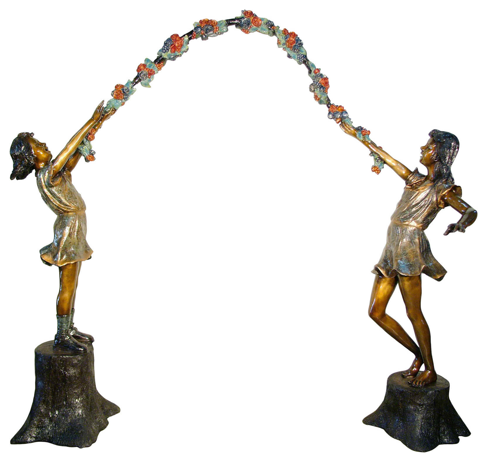 Two Girls Holding an Arbor Wreath Bronze Sculpture, 3 Piece Set ...