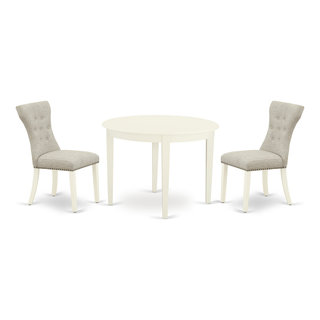 3-Piece Dinette Set, Round Table, 2 Kitchen Chairs, Linen White ...