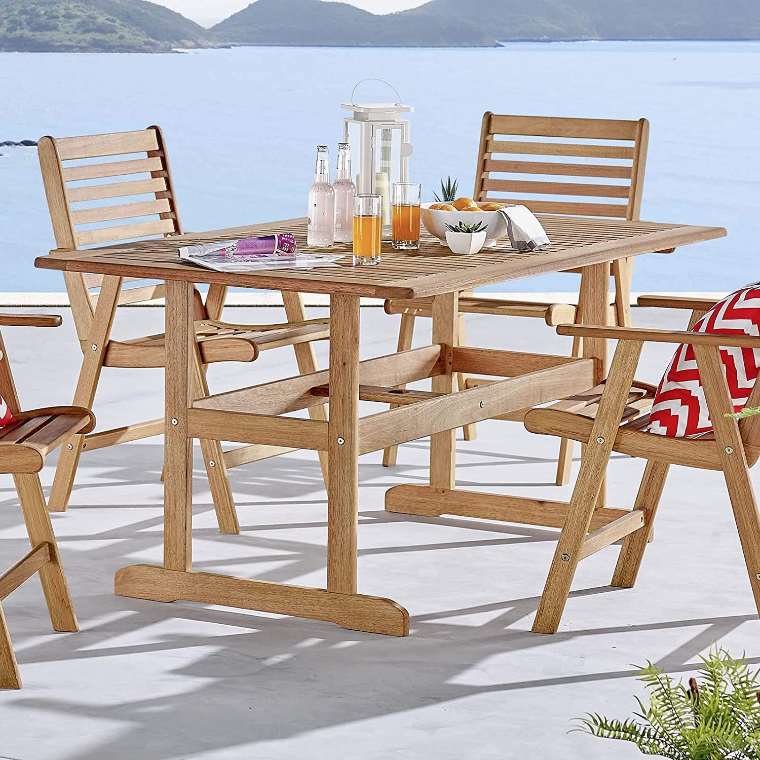 Outdoor Dining Table, Eucalyptus Wood Construction With Umbrella Hole ...