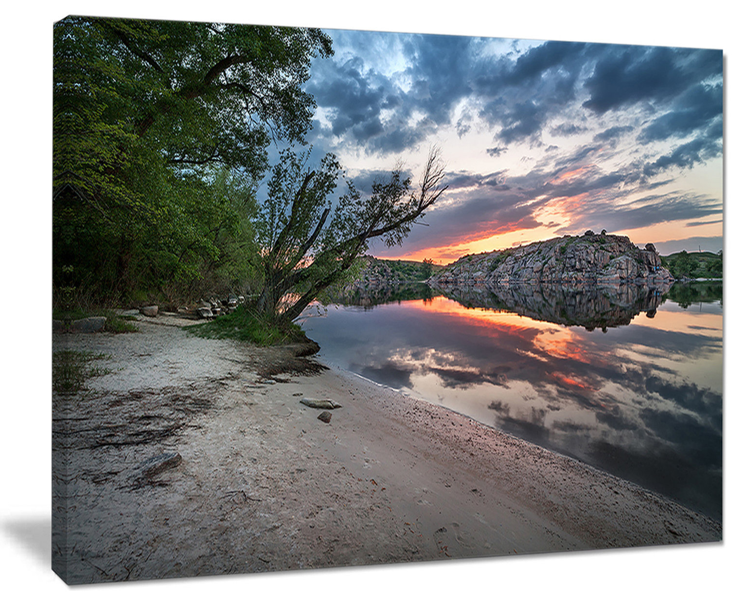 "Sunset at River With Large Rock" Landscape Photo Wall Art, 40"x30 ...