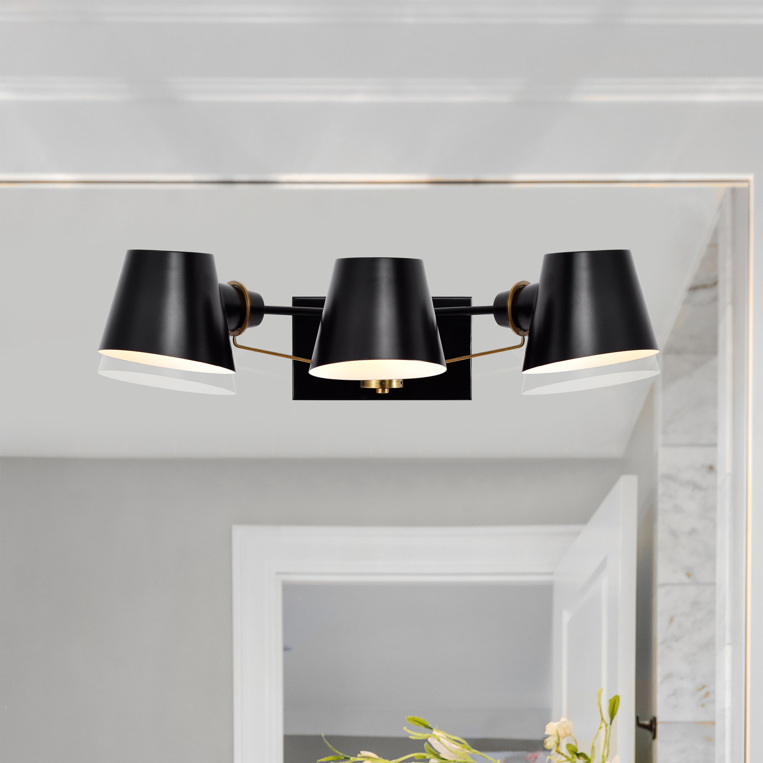 Baxter 3-Light Vanity, Black With Burnished Brass - Transitional ...
