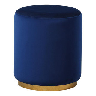 Round Upholstered Accent Stool with Gold Base - Contemporary - Vanity ...