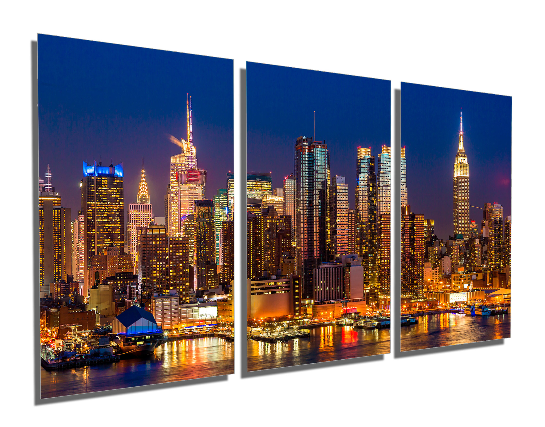 Midtown Manhattan, NYC Oceanfront Metal Print Wall Art, 3 Panel Split ...
