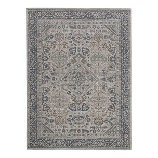 Machine Woven Fabric Rug with Floral and Vine Design, Medium,Gray and ...