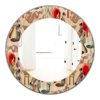 Designart Japanese Geishas Dragons Bohemian Frameless Oval Or Round ...