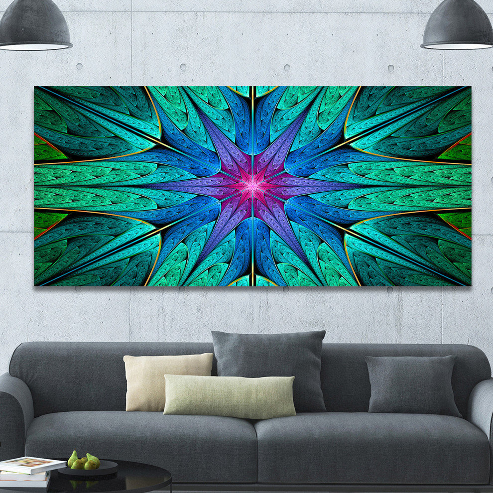 Turquoise Star Fractal Stained Glass, Abstract Canvas Art Print, 60"x28 ...