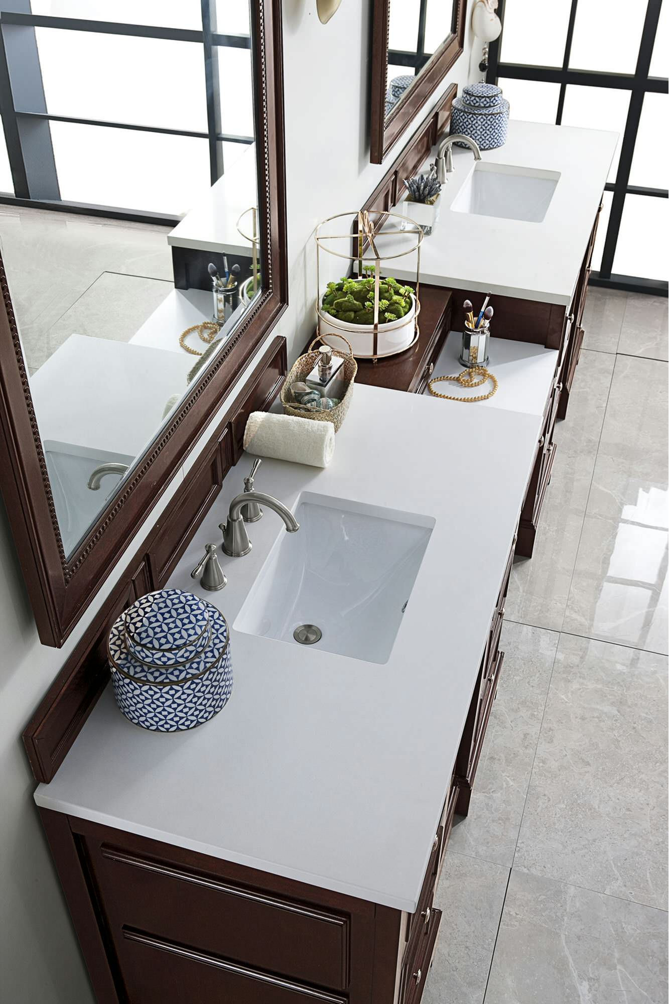 De Soto 118" Double Vanity Set Mahogany w/ 3 CM Classic White Quartz ...