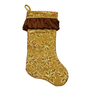 19" Gold Sequined Floral Christmas Stocking With Venetian-Style Ruffle ...