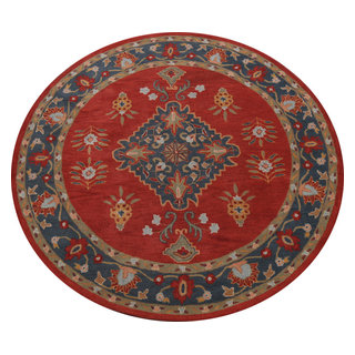 Red Traditional Floral Round Oriental Area Rug Hand-tufted Wool Carpet ...