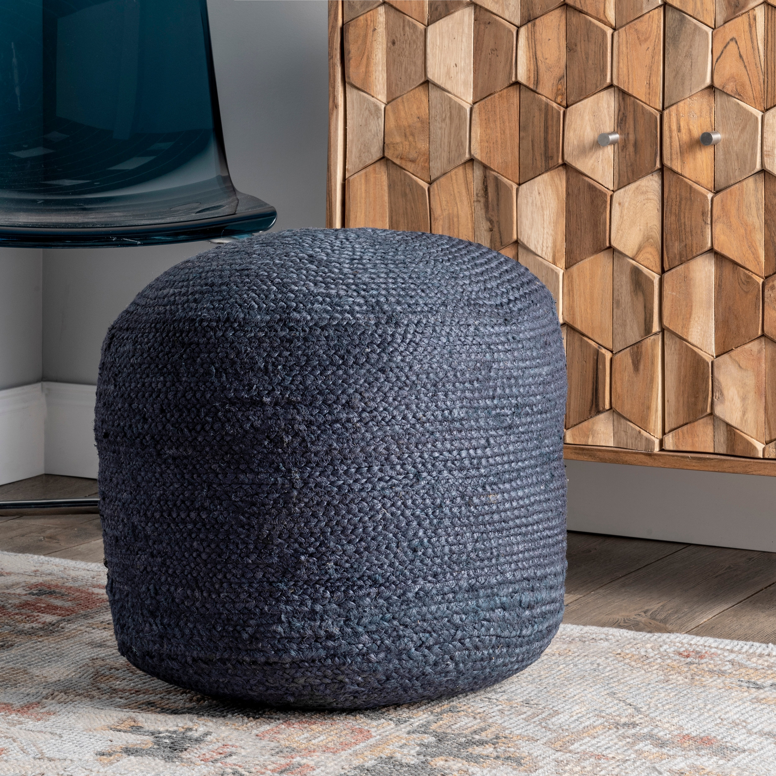 nuLOOM Braided Evita Jute Natural, Fiber Cable Pouf - Beach Style - Floor Pillows And Poufs - by ...