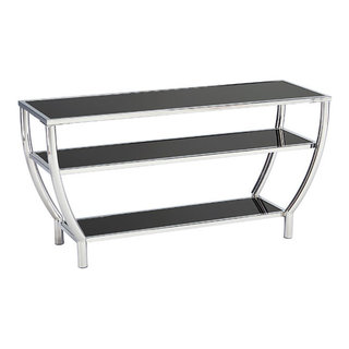 Steel TV Stand with Three Fixed Glass Shelves, Black and Silver ...