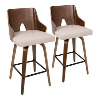 Ariana 26" Modern Counter Stool in Walnut and Beige Fabric-Set of 2, 19 ...