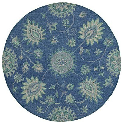 6" Round Navy and Green Floral Vines Area Rug - Traditional - Area Rugs ...