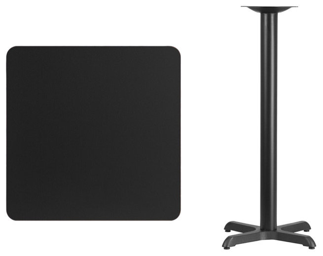 30'' Square Black Laminate Table Top with 22'' x 22'' Bar Height Table Base, 30"Wx30"Dx43.125"H ...