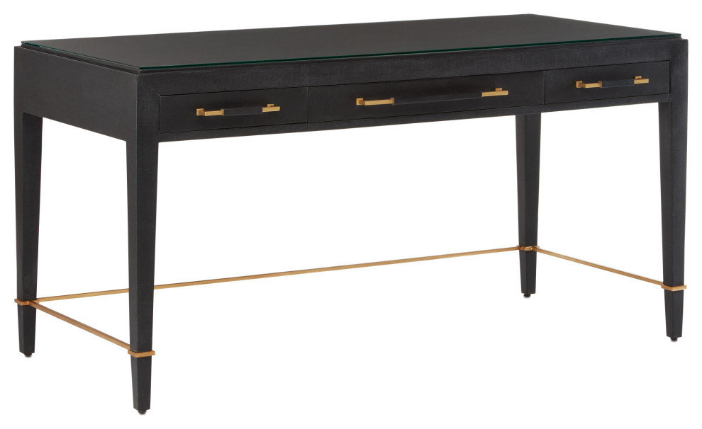 Verona Black Large Desk - Transitional - Desks And Hutches - by Currey ...