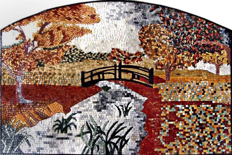 Arched Mosaic Nature Art, 53" x 35" - Contemporary - Tile Murals - by ...
