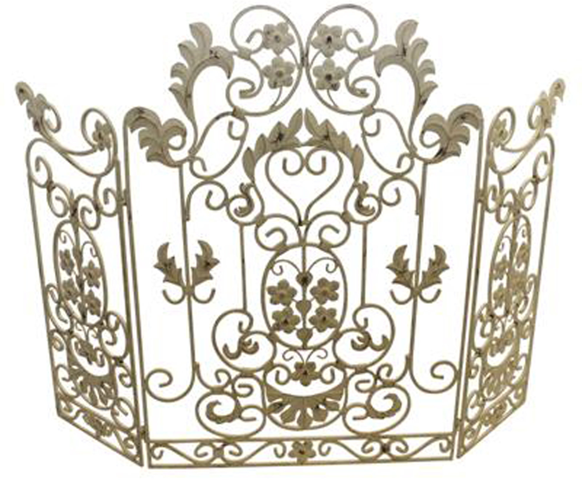 3 Panel Fireplace Screen in Antique White with Floral Design ...