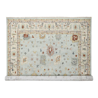 Light Blue & Ivory Hand Knotted Oushak Supple Oversize Oriental Rug 12 ...
