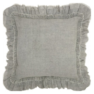 24" Light Gray Pillow With Ruffled Edges - Transitional - Decorative ...