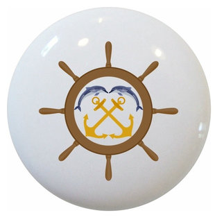 Helm Anchor Dolphin Ceramic Knob - Beach Style - Cabinet And Drawer ...