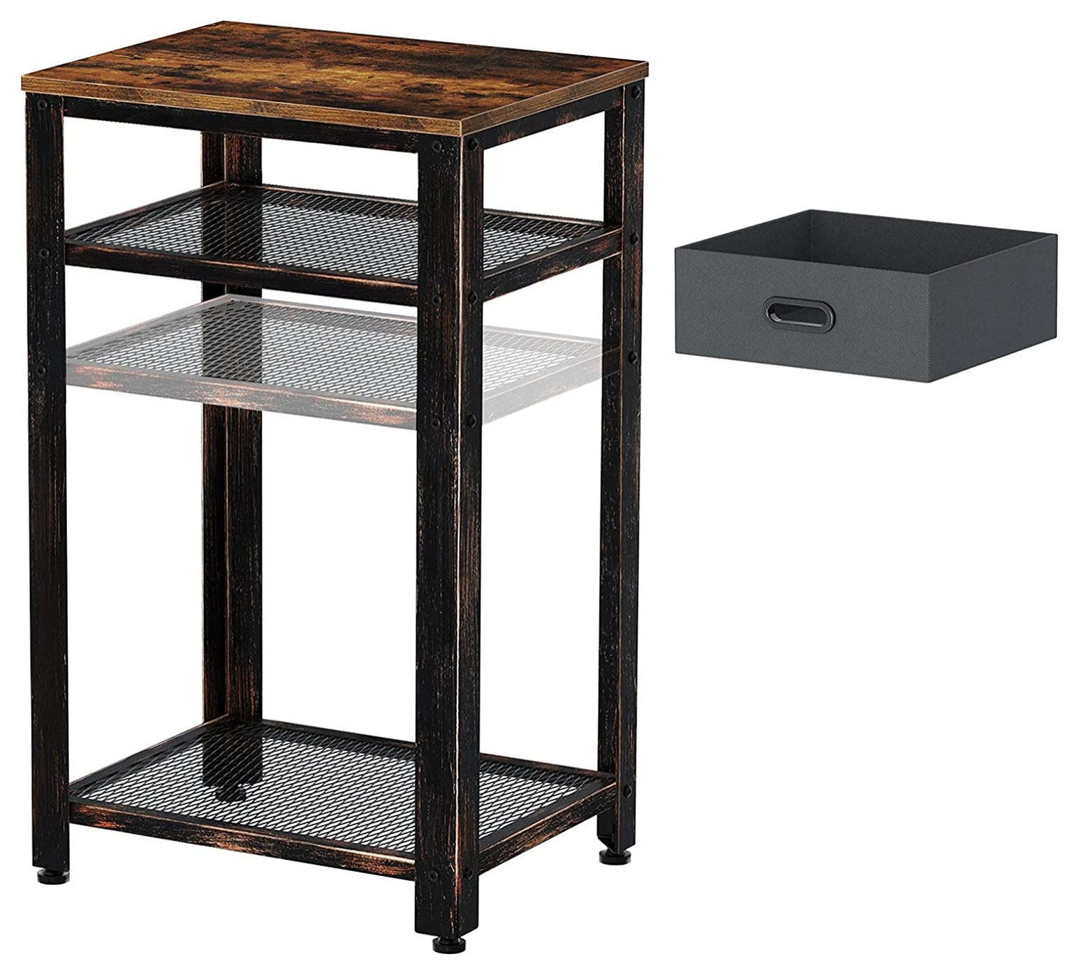 Tall Side Table with Height Adjustable Mesh Shelves and Stable Metal ...