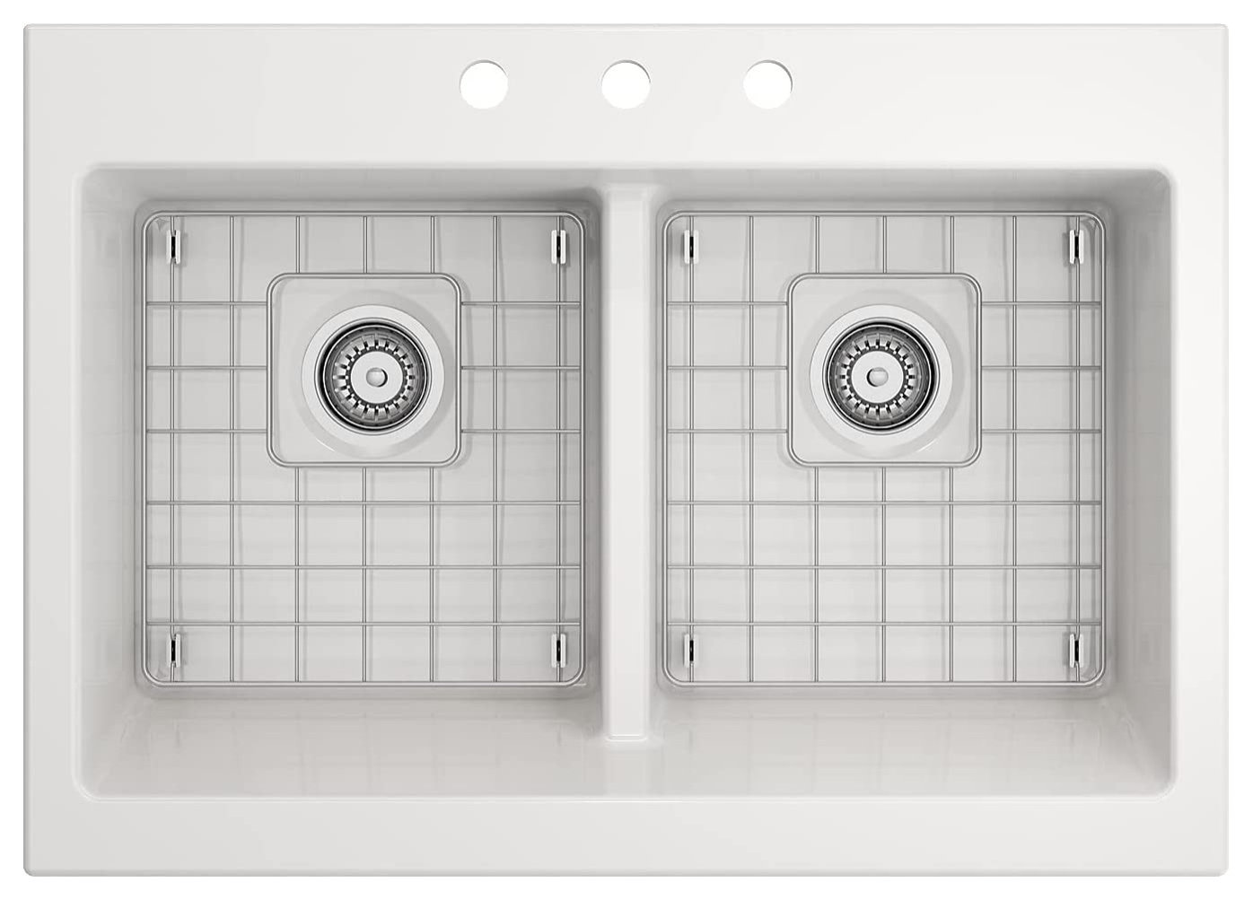 BOCCHI 1501-001-KIT1 Apron Front Drop-In Fireclay 34" 2 Bowl Kitchen ...
