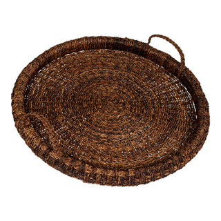 Artisanal Bankuan Braided Tray With Handles, Dark Brown - Tropical ...